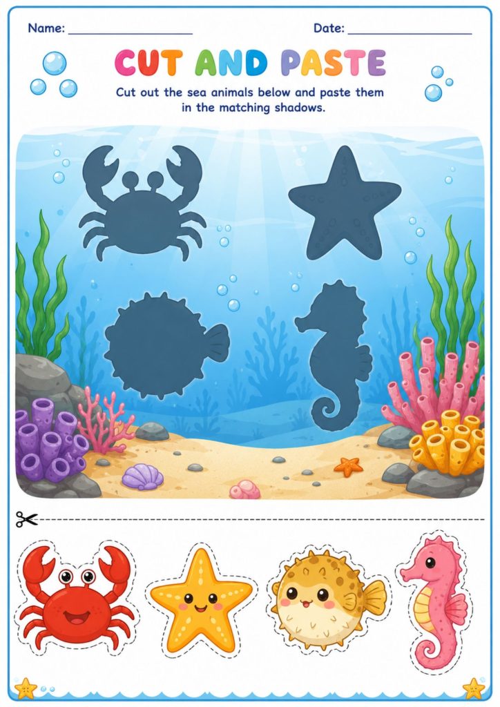 Color Cut And Paste Worksheets Page 1 – Busy Bee Worksheet